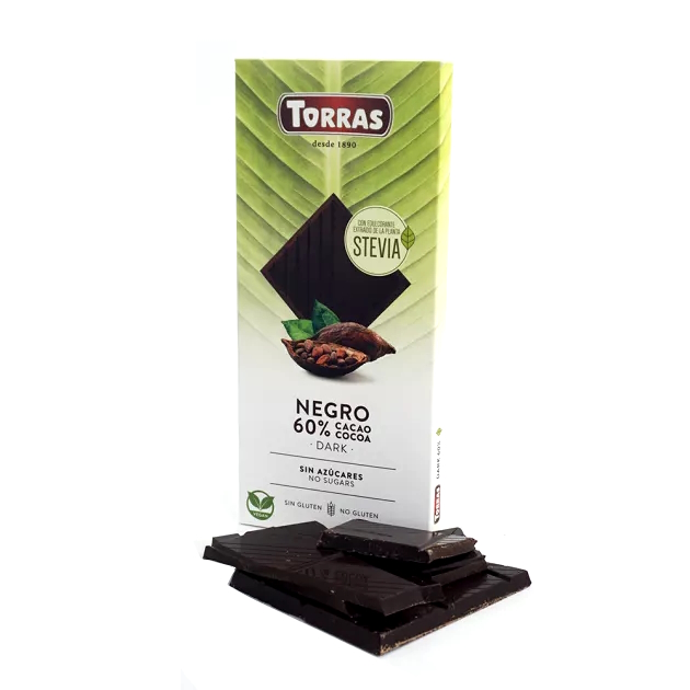 Dark Negro Stevia No Added Sugar Free Chocolate Bar Torras 100g